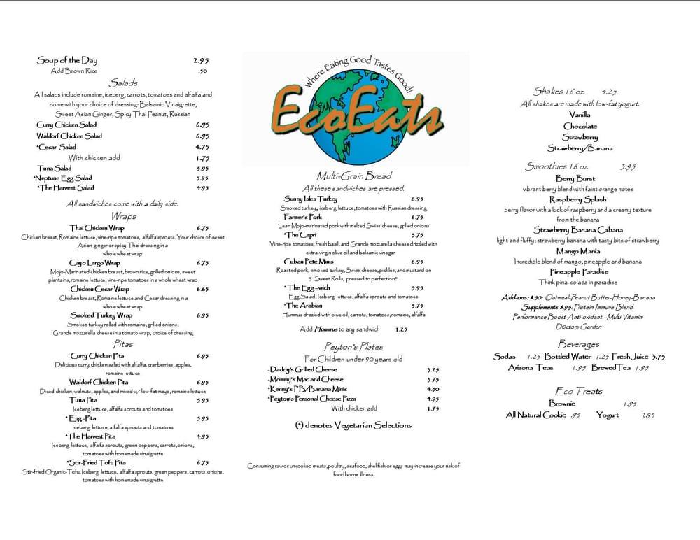 Carta del restaurante Eco Eats, Cayo Largo