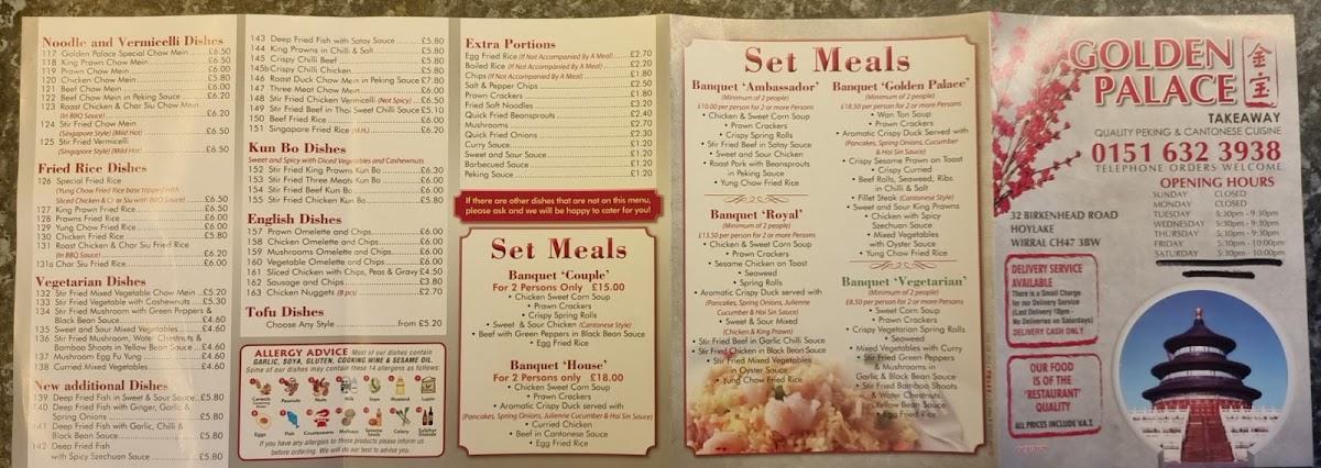 Menu at Golden Palace fast food, Meols, 32 Birkenhead Rd