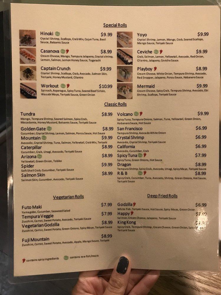 Menu at Hinoki Sushi restaurant, Reno