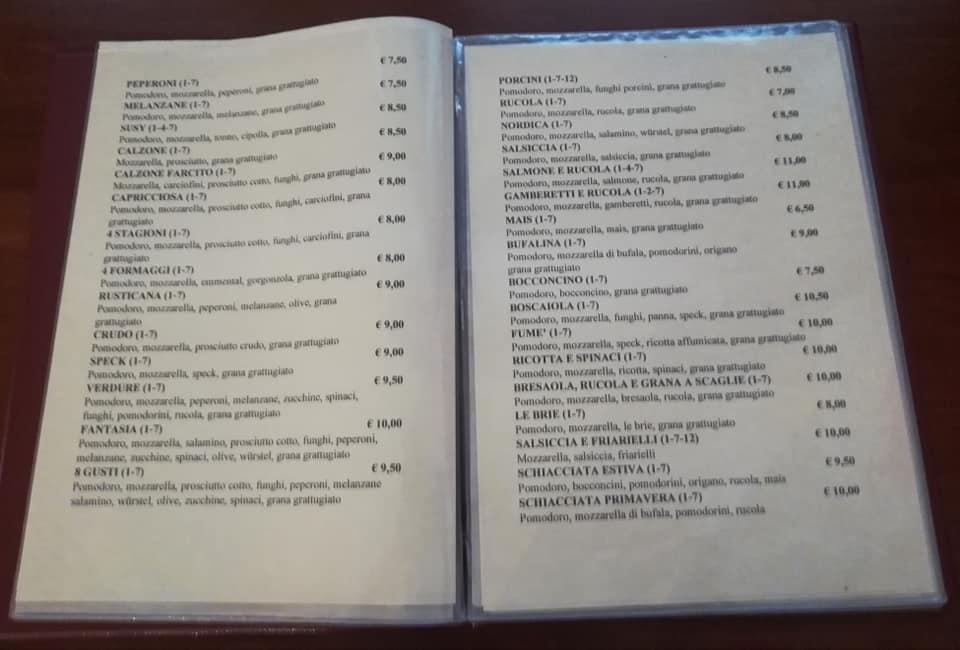 Menu da La Rusticana pizzeria, Gradisca d'Isonzo
