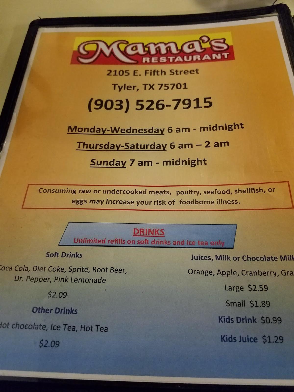 Menu at Mama's Restaurant, Tyler, E 5th St