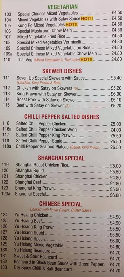 Menu at Seven Up fast food, Plymouth