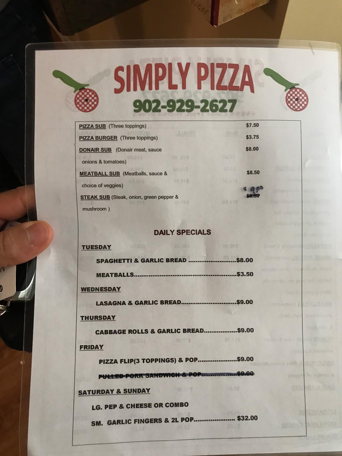 Menu at Simply Pizza pizzeria, Indian Brook