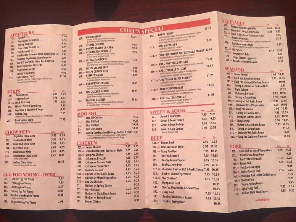 Menu at Top China restaurant, Dale City