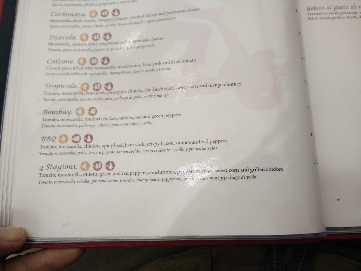 Menu at 4 Stagioni restaurant, Gibraltar
