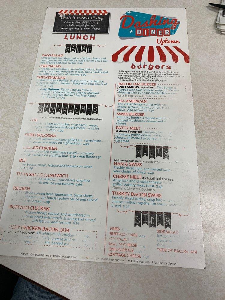 Menu at Dashing Diner Uptown restaurant, Johnstown
