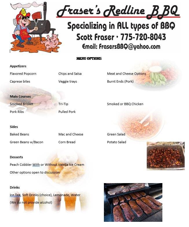Menu at Fraser's Redline BBQ, Gardnerville