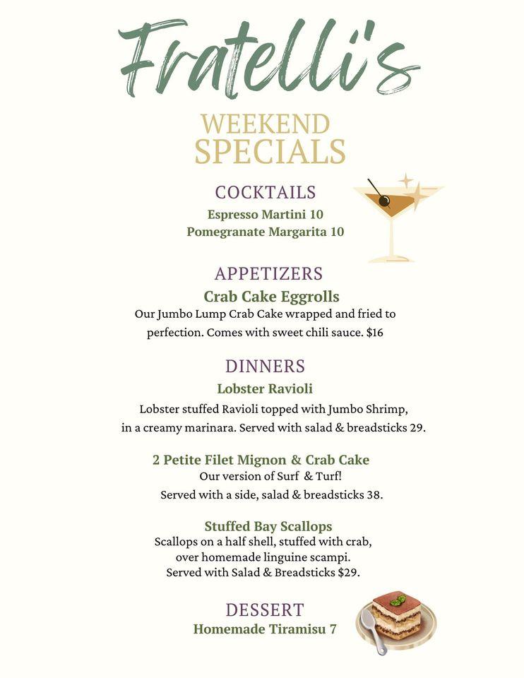 Menu at Fratelli's Italian Restaurant, Salisbury, 925 Snow Hill Rd