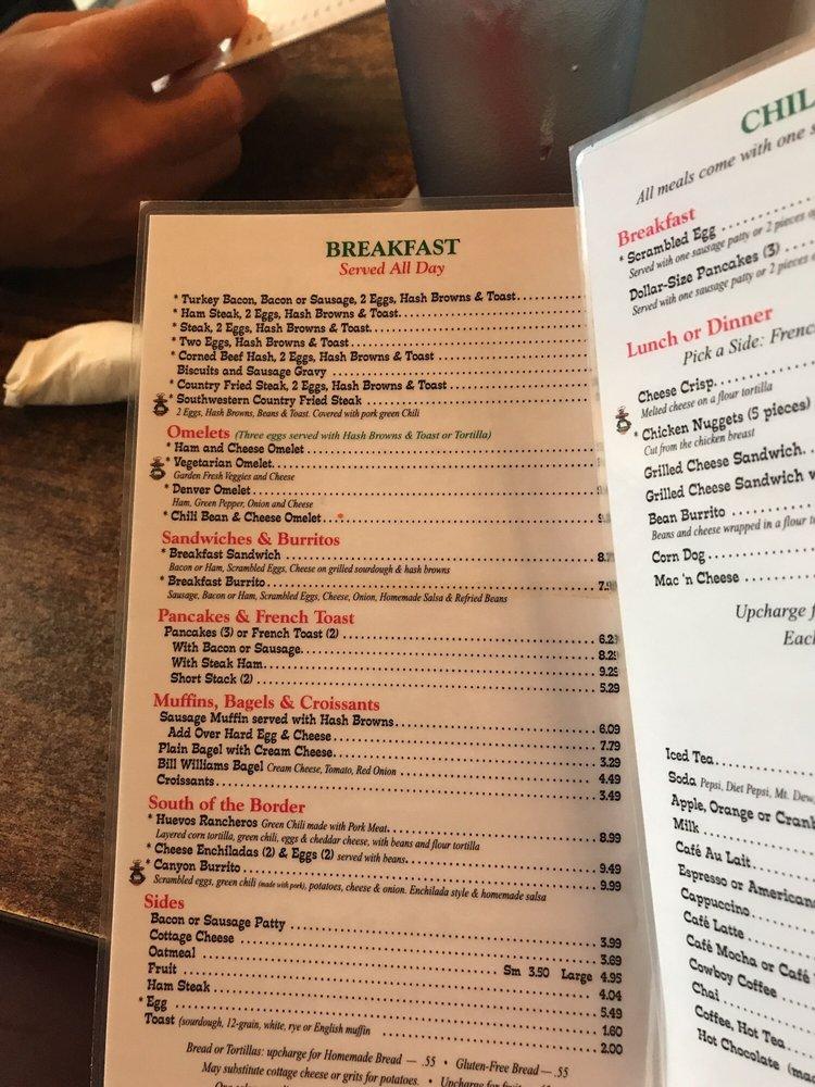 Menu at Grand Canyon Coffee and Cafe, Williams