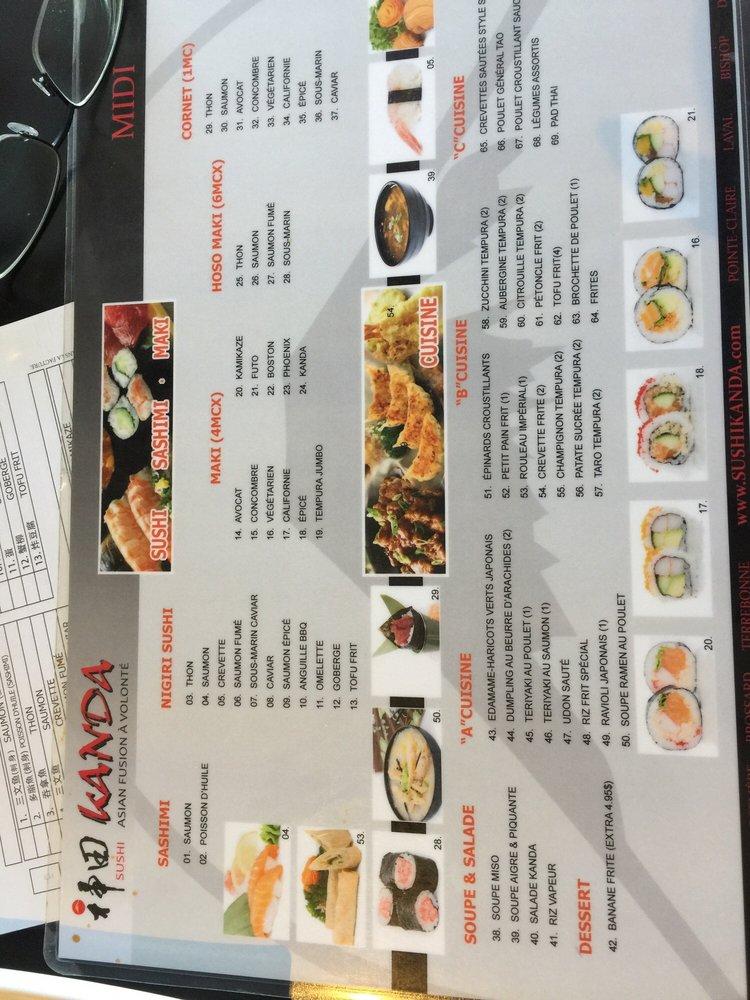 Menu at Bar à Sushi Kanda, Montréal, Decarie Blvd