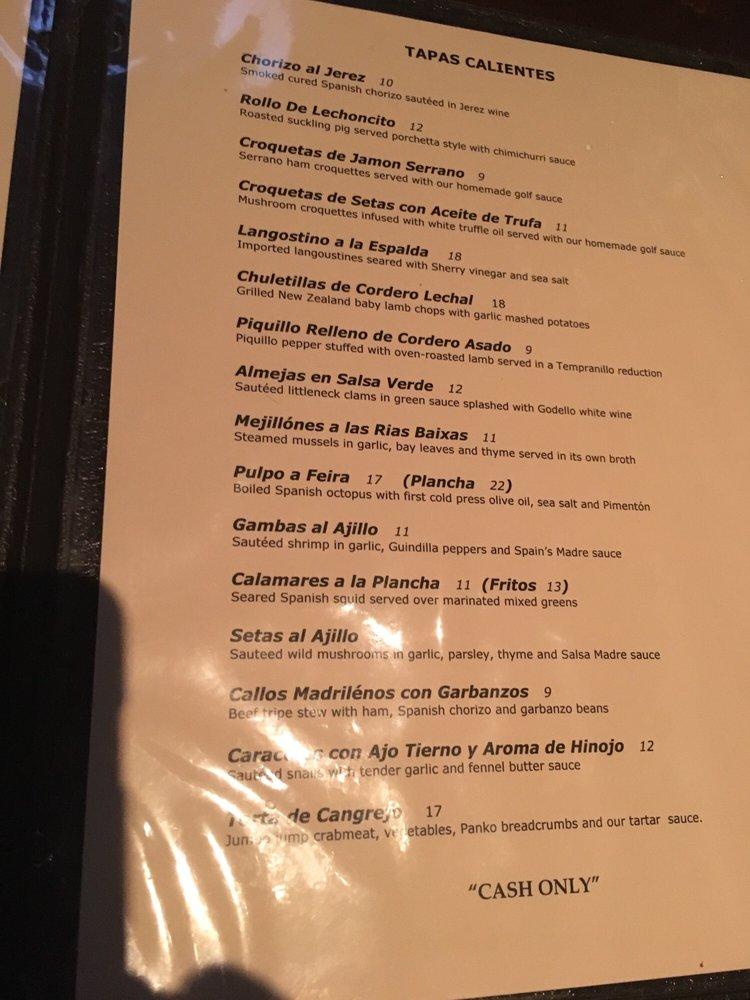 Menu at Manolo Tapas pub & bar, New York City