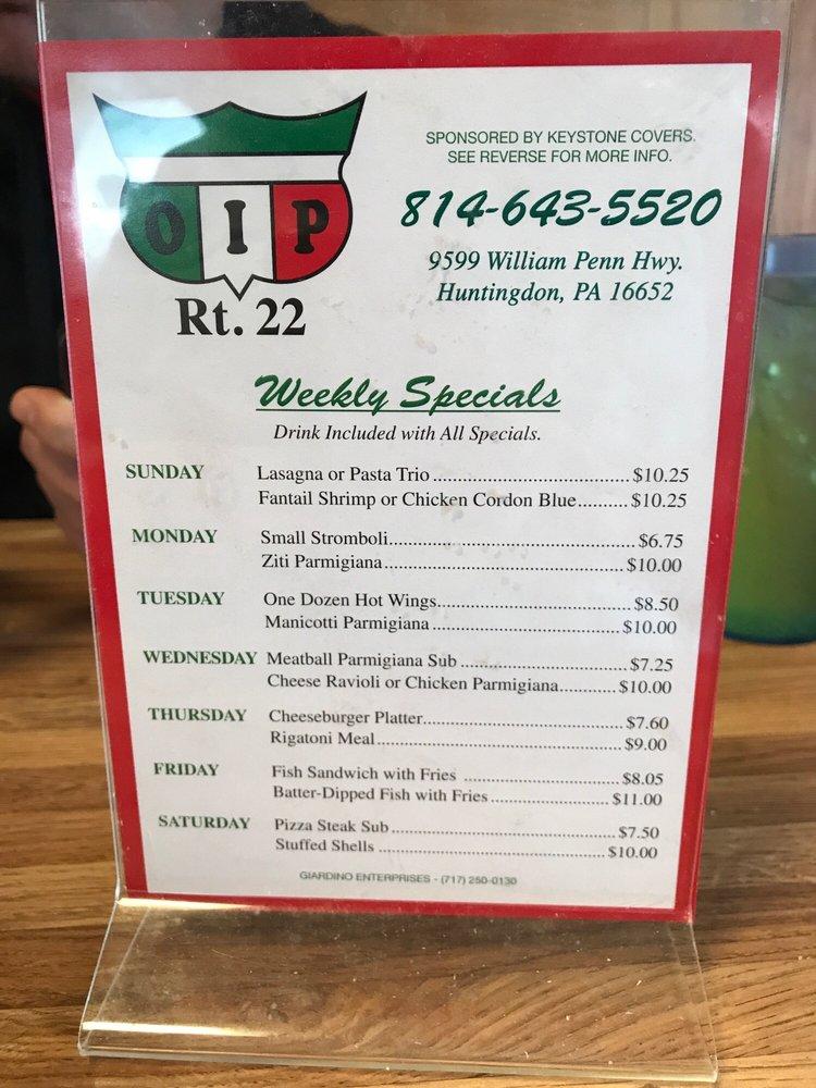 Menu at Original Italian Pizza pizzeria, Huntingdon, 628 Washington St
