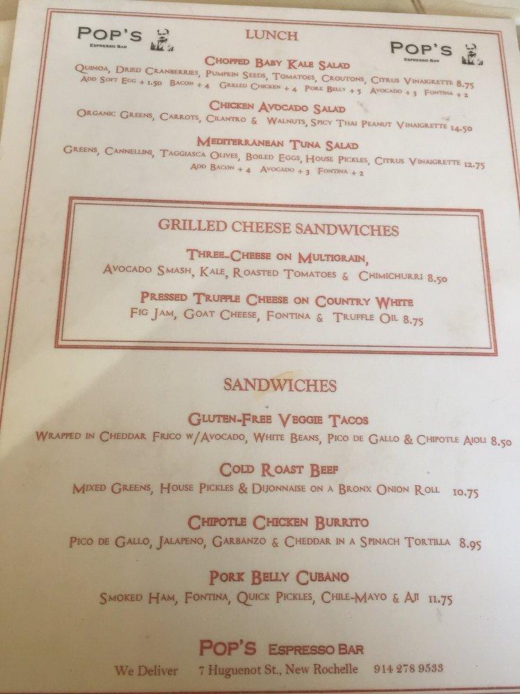 Menu at Pop's Espresso Bar, New Rochelle