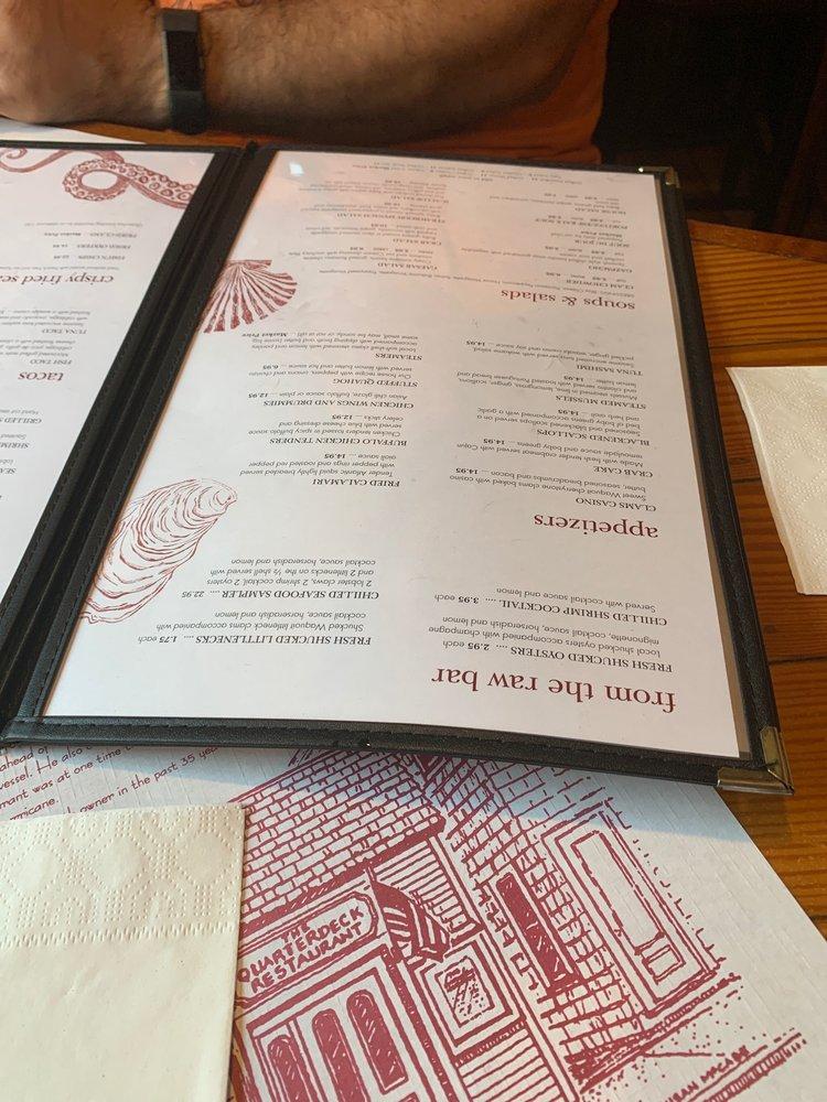 Menu at Quarterdeck restaurant, Falmouth