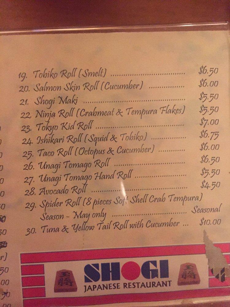 Menu at Shogi Japanese Restaurant, Westbury