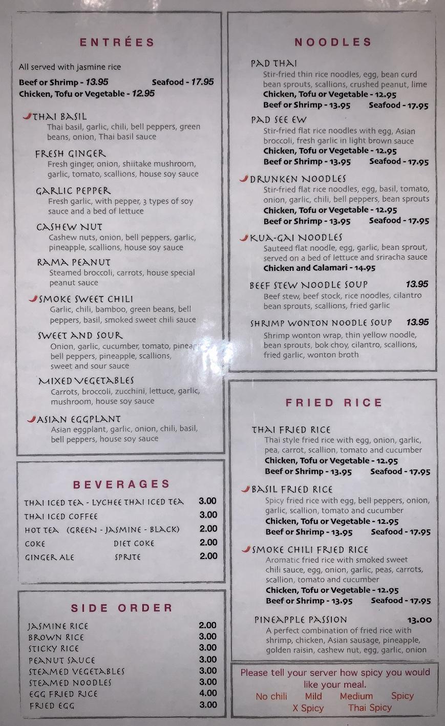 Menu at Siam Heritage Thai Kitchen restaurant, Parsippany-Troy Hills