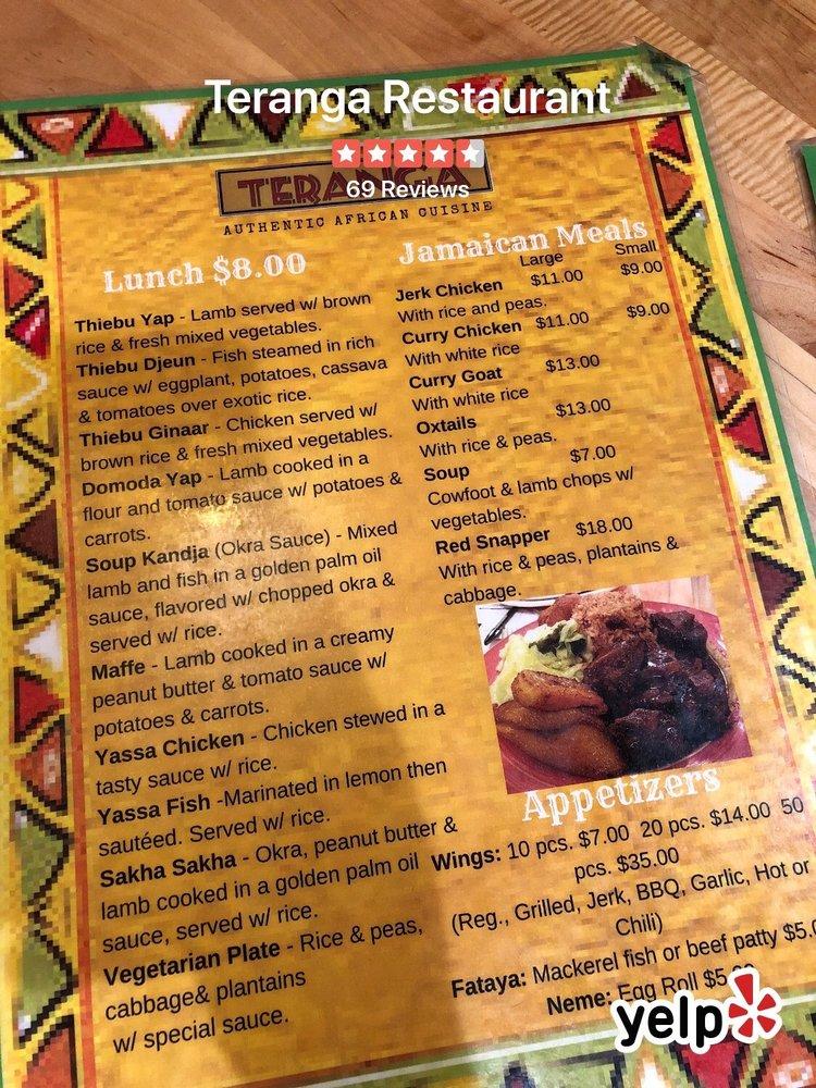 Menu at Teranga African Restaurant, Cincinnati