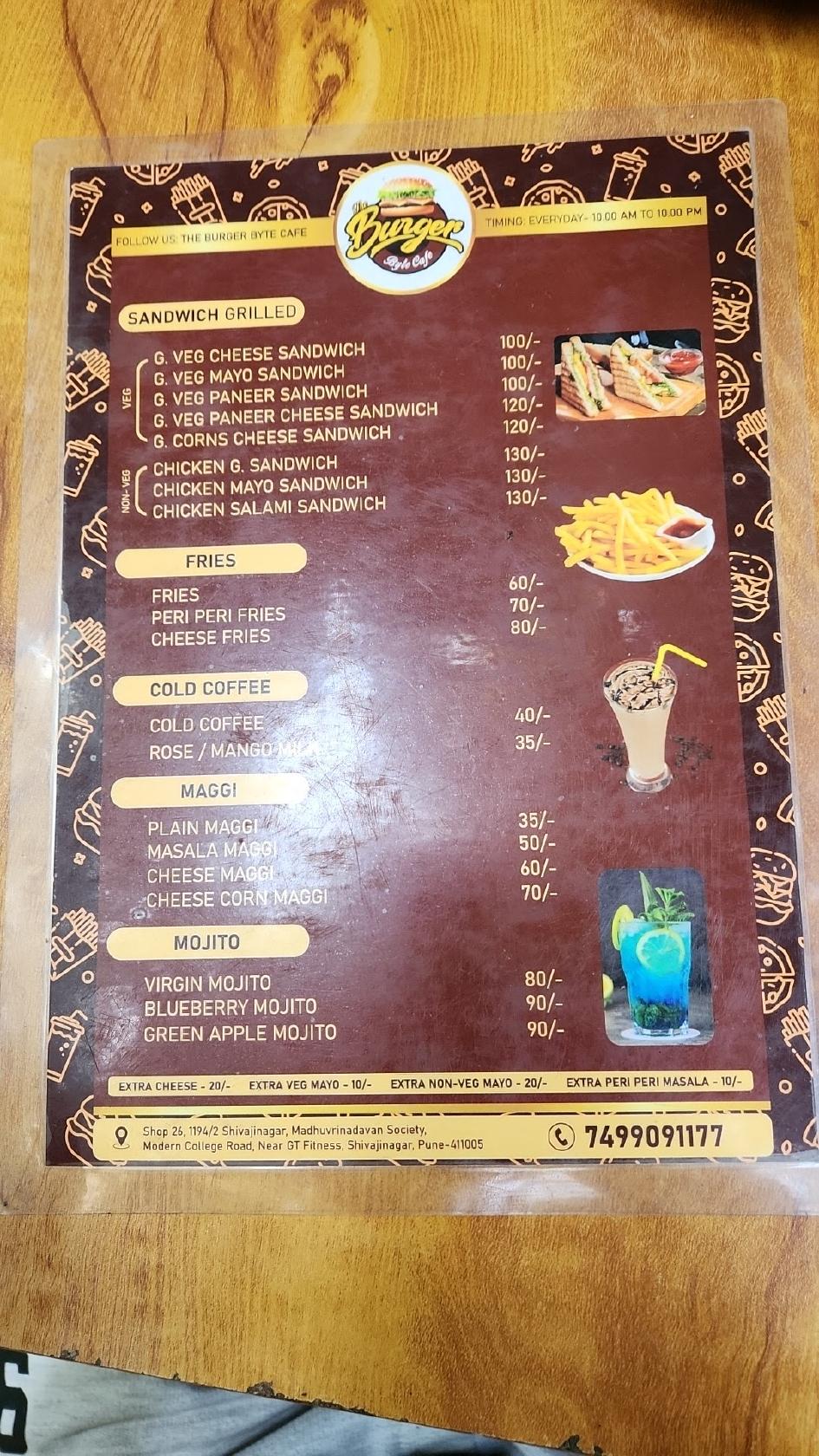 Menu at The Burger Byte Cafe, Pune