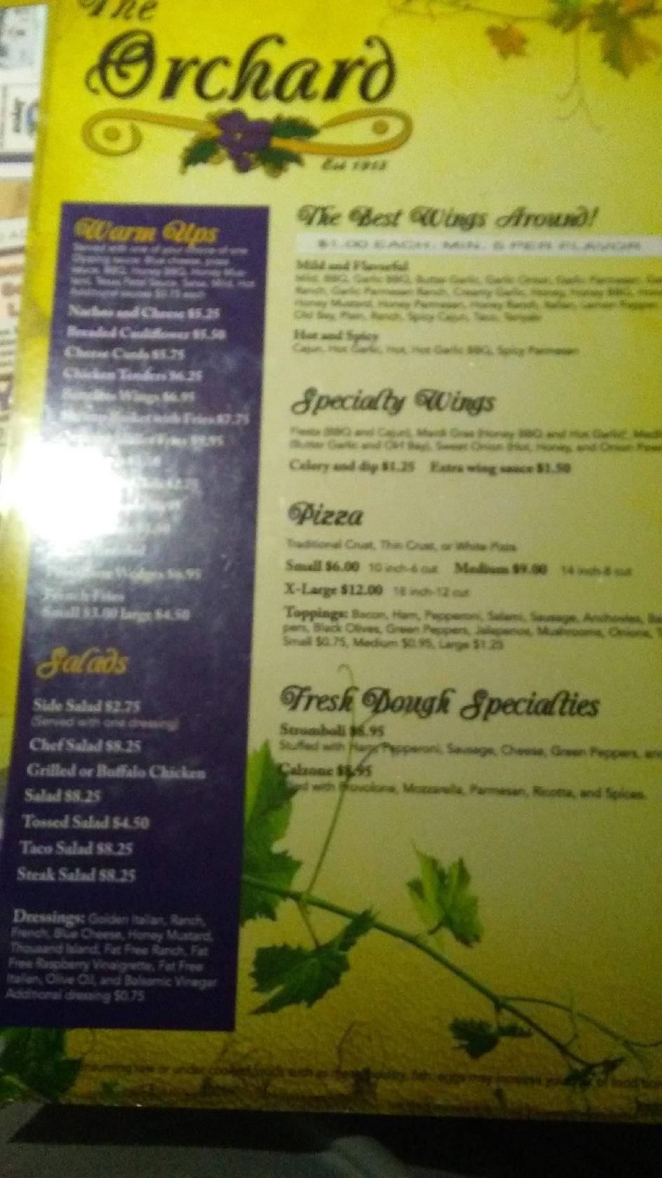 Menu at The Orchard Tavern pub & bar, Johnstown, Bedford St