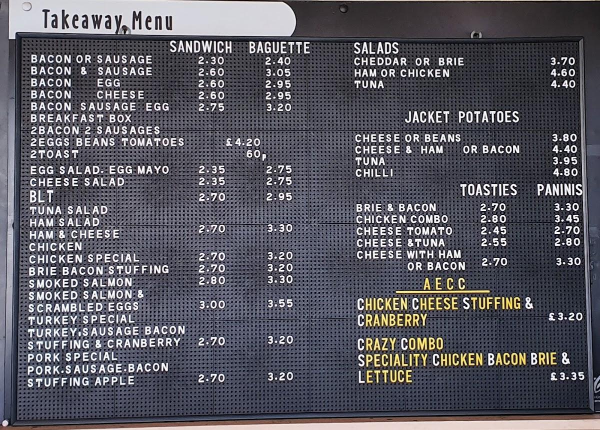 Menu at The Sandwich Box cafe, Bournemouth
