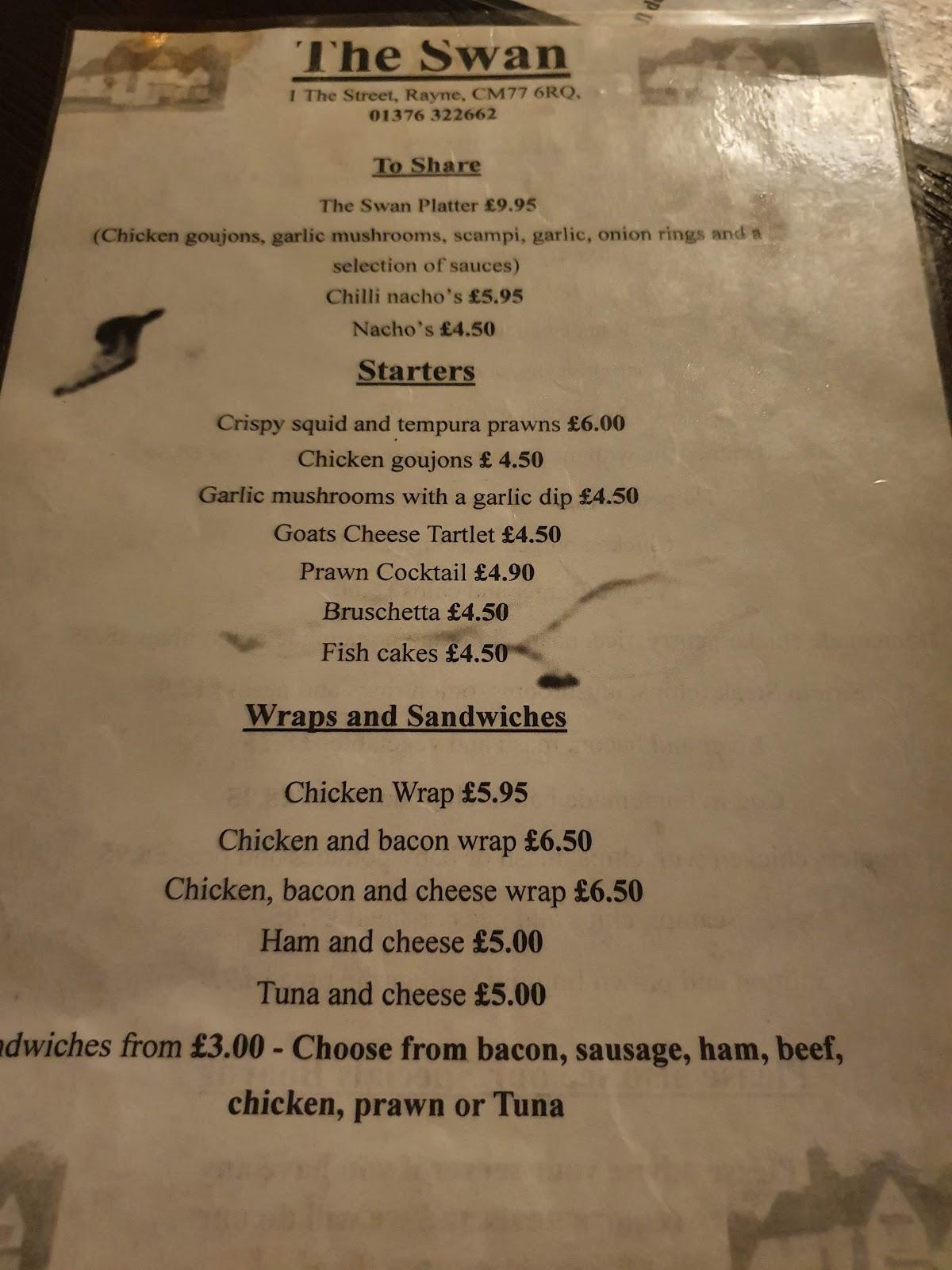 Menu at The Swan Public House & Restaurant, Braintree, 1 The St