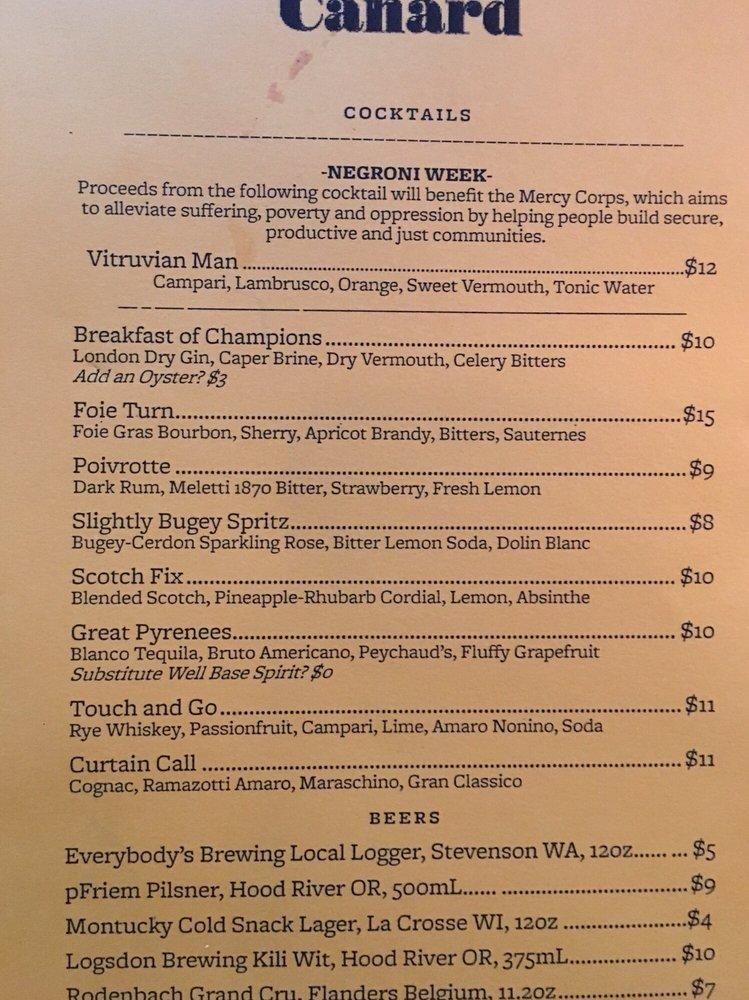 Menu at Canard pub & bar, Portland