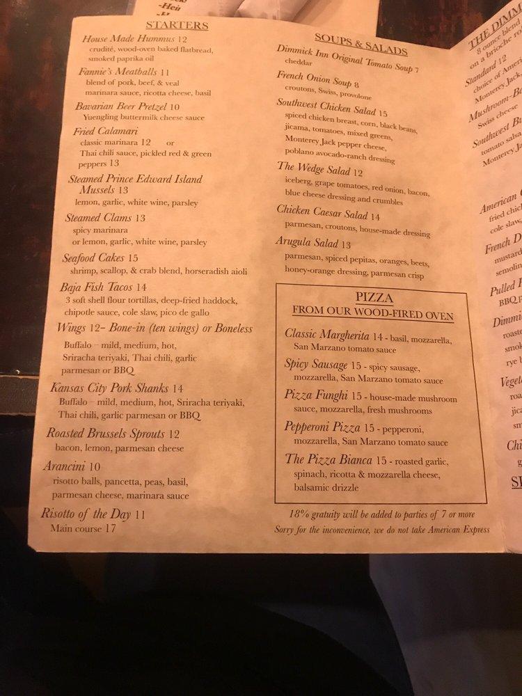 Menu at Historic Dimmick Inn pub & bar, Milford