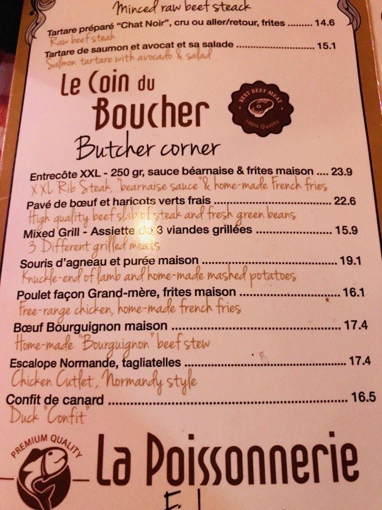 Menu at Le Chat Noir restaurant, Paris, 68 Bd de Clichy