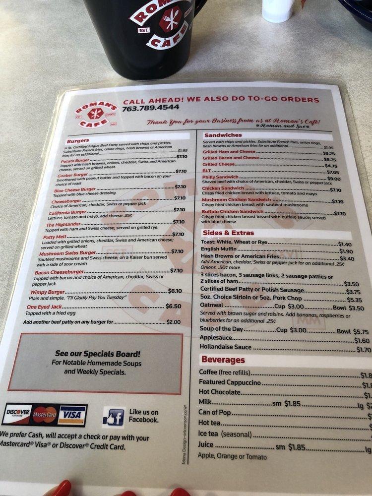 Menu at Roman's Cafe, Columbia Heights