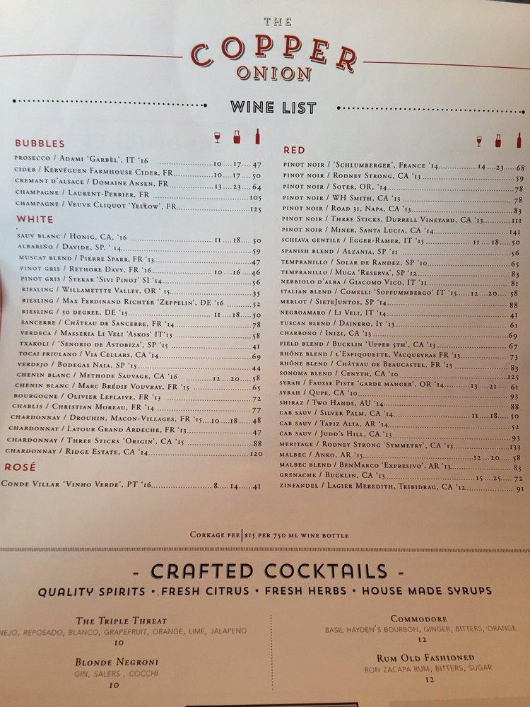 Menu at The Copper Onion restaurant, Salt Lake City