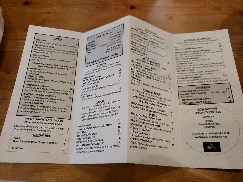 Menu at Forest Cafe & Bakery, The Woodlands