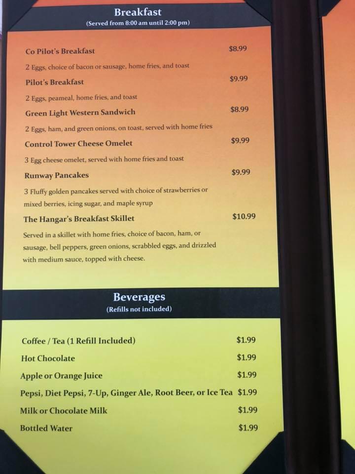 Menu at Hungry Hangar restaurant, Wiarton