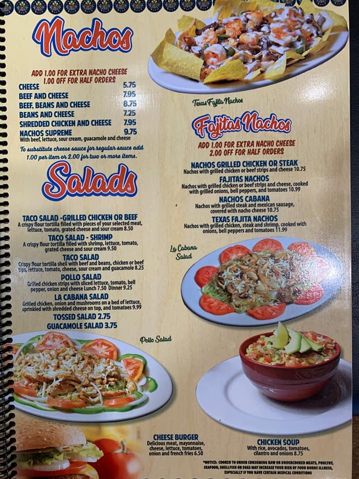 Menu at La Cabaña Mexican Restaurant, Bogart