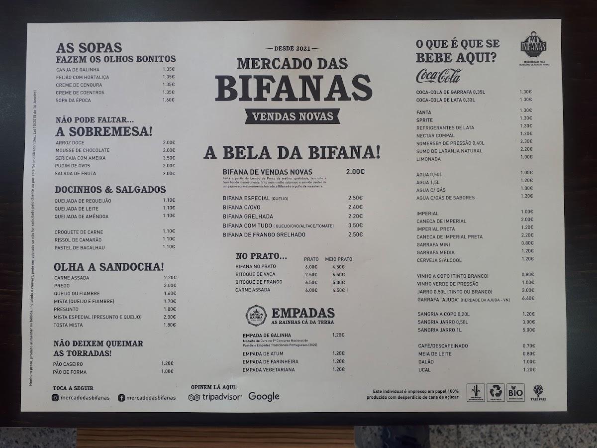Menu em Mercado das Bifanas restaurante, Vendas Novas