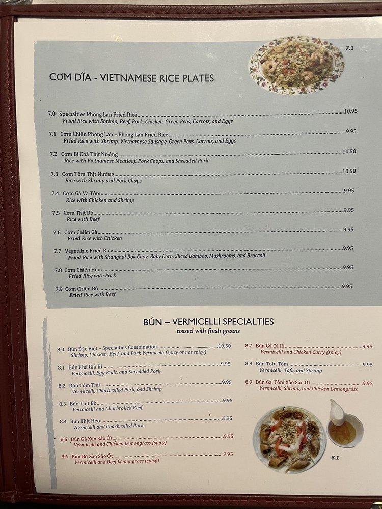 Menu at Phong Lan Restaurant, Cedar Rapids