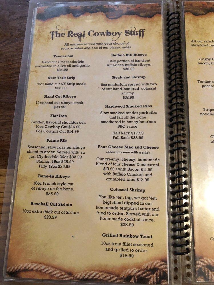 Menu at Proud Cut Saloon steakhouse, Cody, Sheridan Ave
