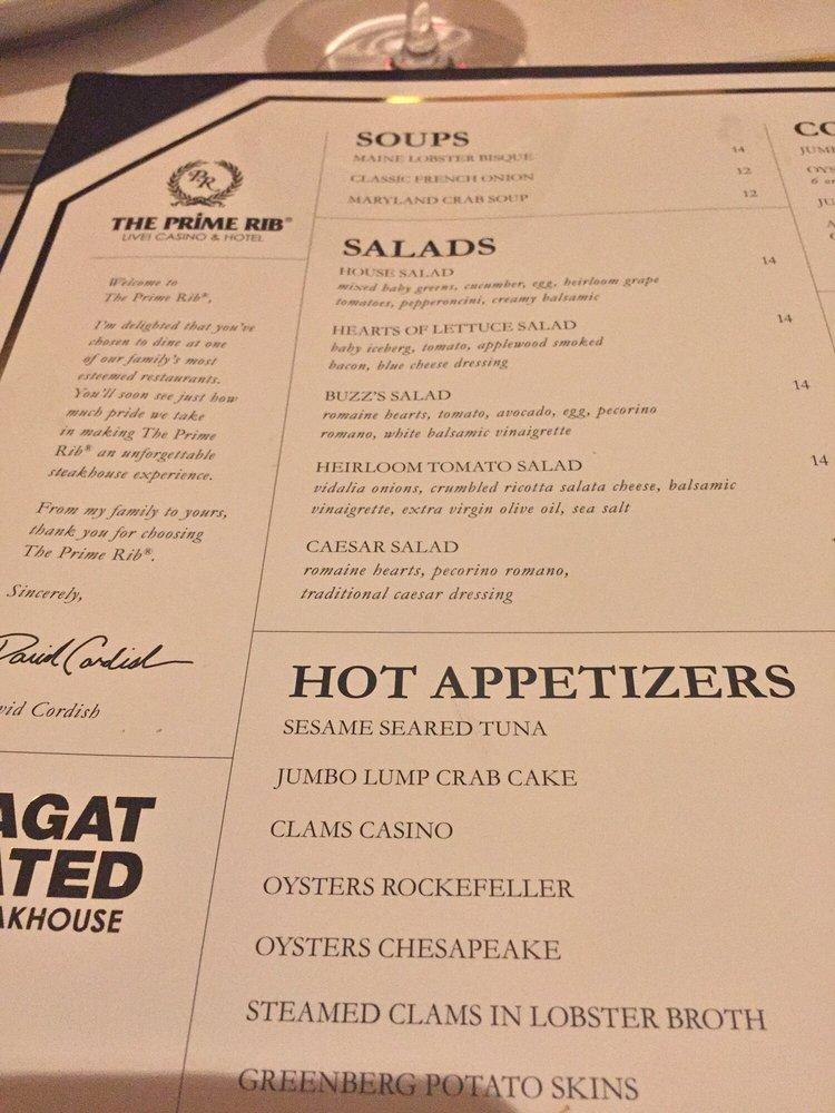 Menu at The Prime Rib at Live! Casino & Hotel steakhouse, Hanover ...
