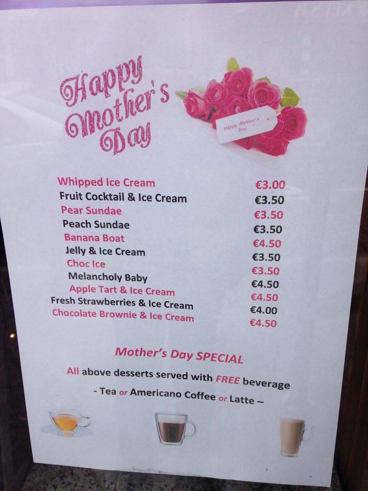Menu at The Valley Cafe, Navan
