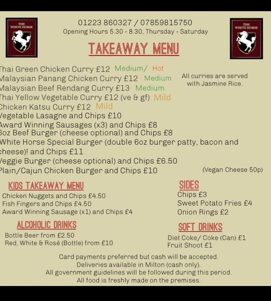 Menu at White Horse pub & bar, Cambridge, 20-22 High St