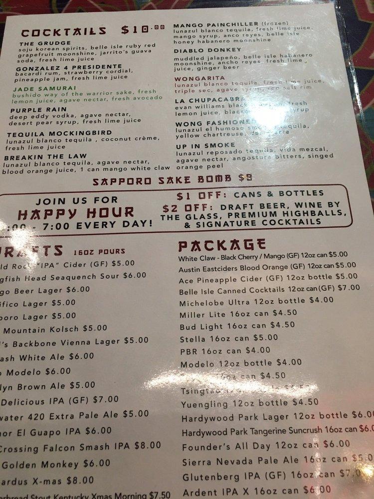 Menu at Wong's Tacos - Greengate restaurant, Richmond