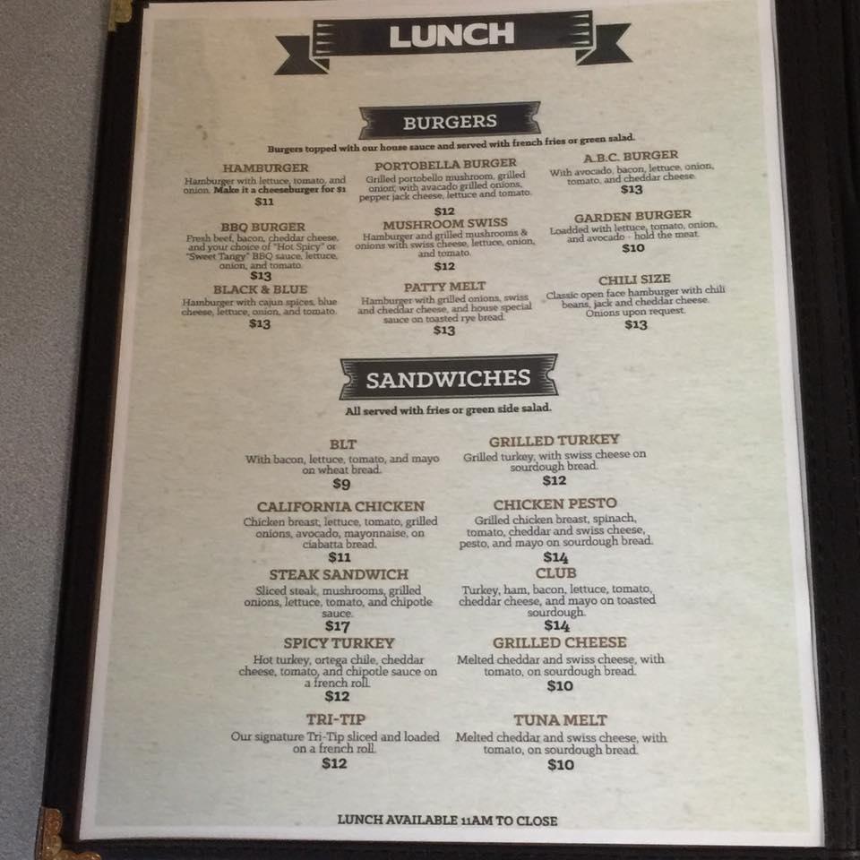 Menu at Big Sur Restaurant, Cambria