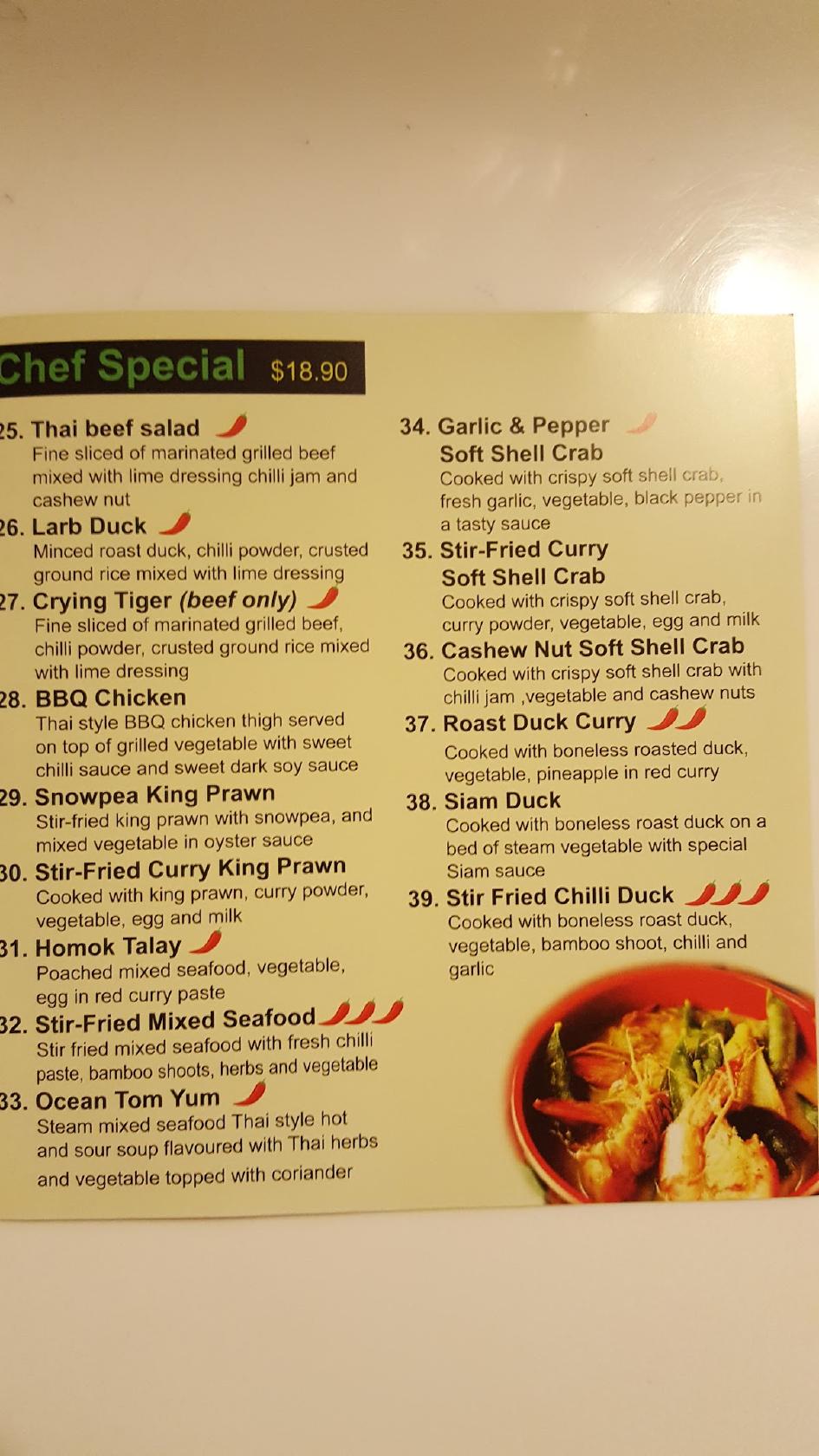 Menu at Pakpum Thai restaurant, Cardiff, 3/49 Harrison St