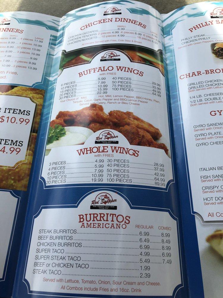 Menu at red snapper fish & chicken restaurant, Hapeville