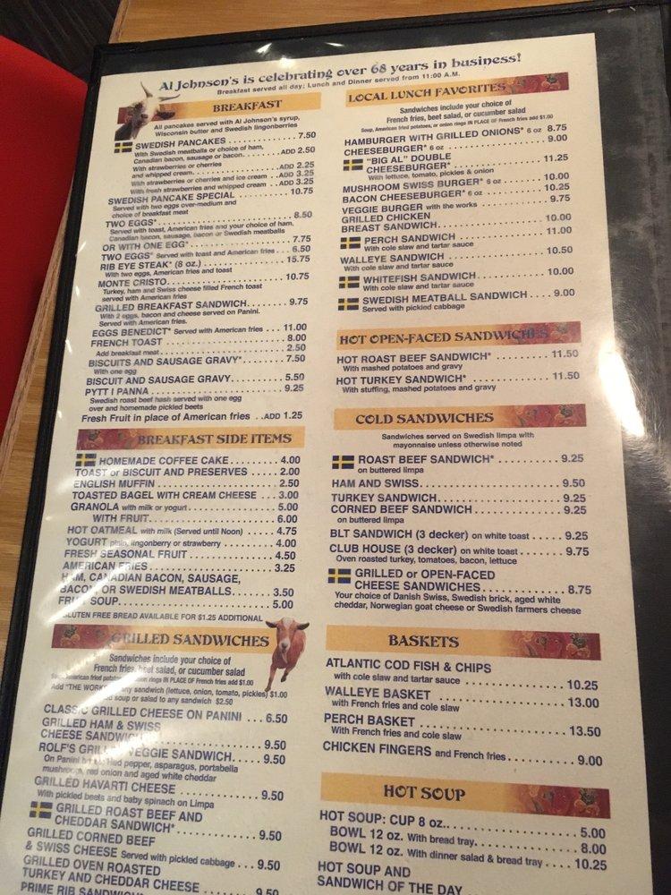 Menu at Al Johnson’s Swedish Restaurant & Butik, Sister Bay