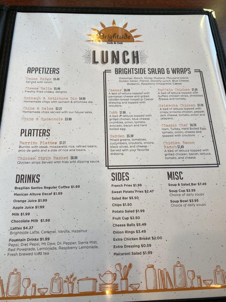 Menu at Brightside Cafe, Sioux City