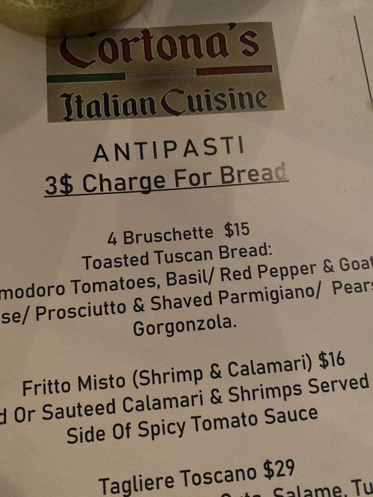 Menu at Cortona's Italian Cuisine & Wine Bar, Fortville