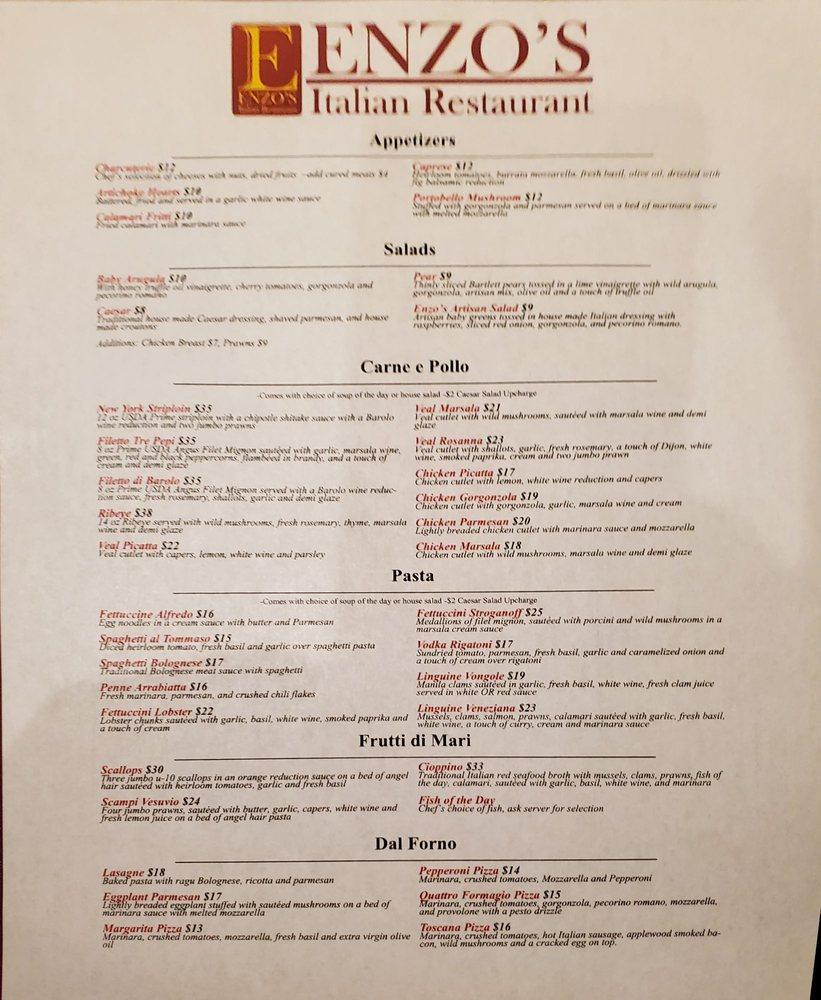 Menu at Enzo's Italian Restaurant, Santa Paula