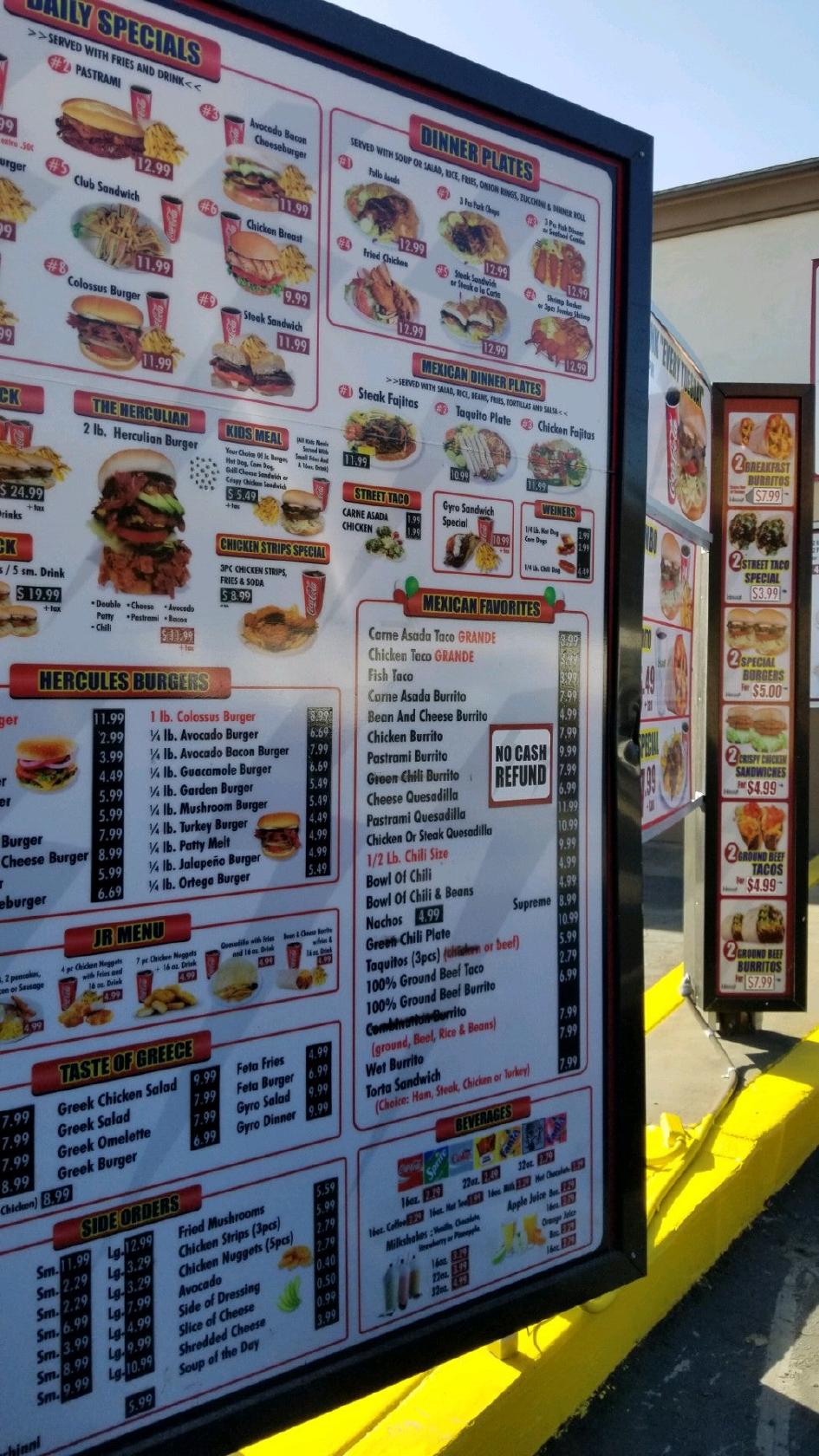 Menu at Hercules Burgers restaurant, South Gate