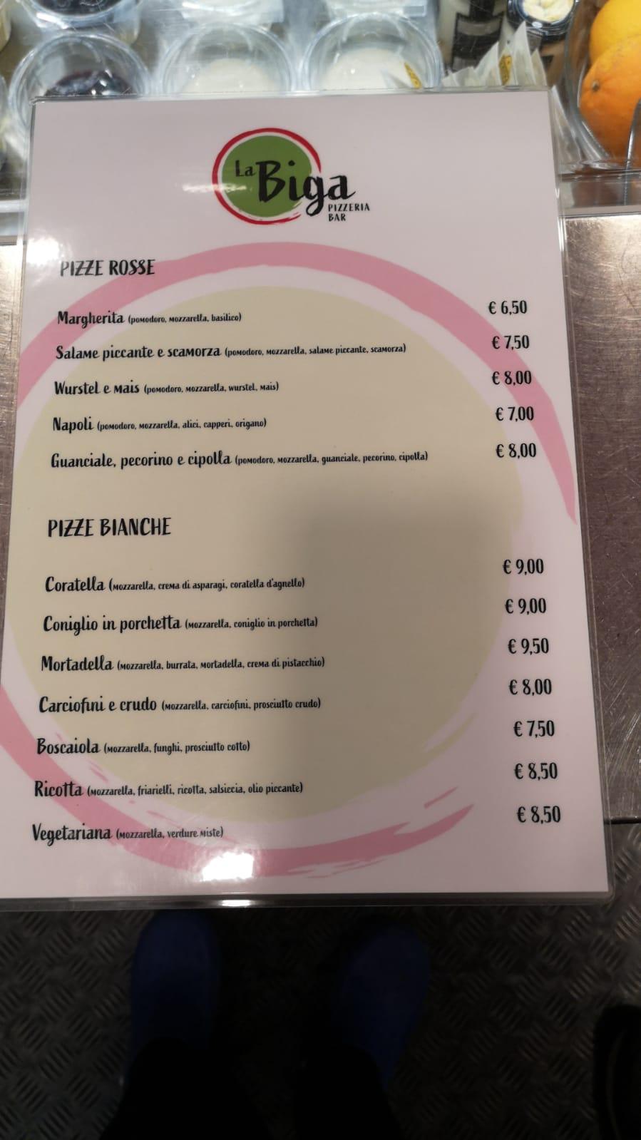 Menu da Pizzeria Bar La Biga, Matelica
