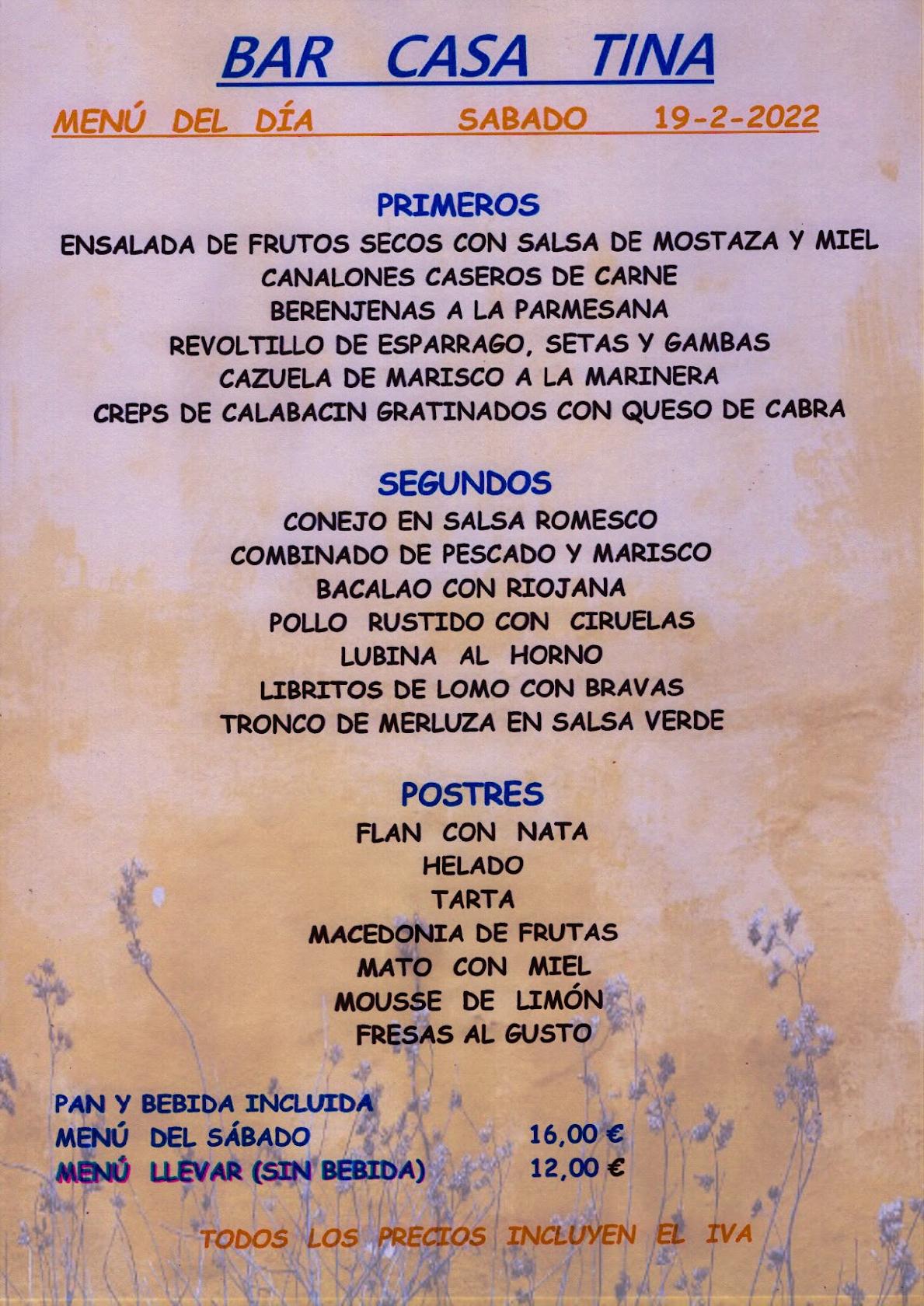 Menu at RESTAURANTE CASA TINA, Mataró